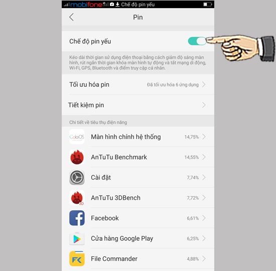 Hướng dẫn tiết kiệm pin trên OPPO F3 Lite A57 - Mytour