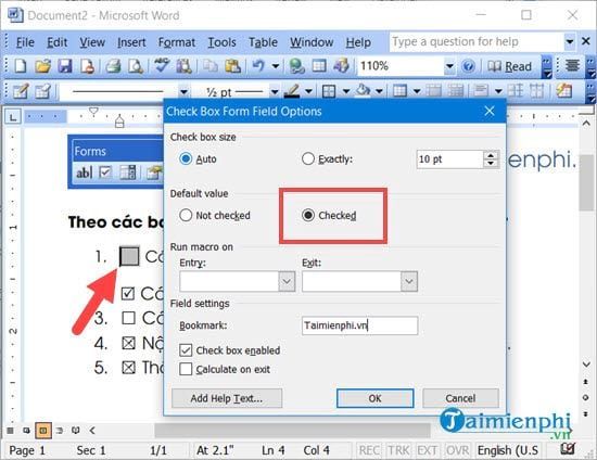 Thêm checkbox và bỏ đánh dấu trong Word 2016, 2013, 2010, 2007, 2003