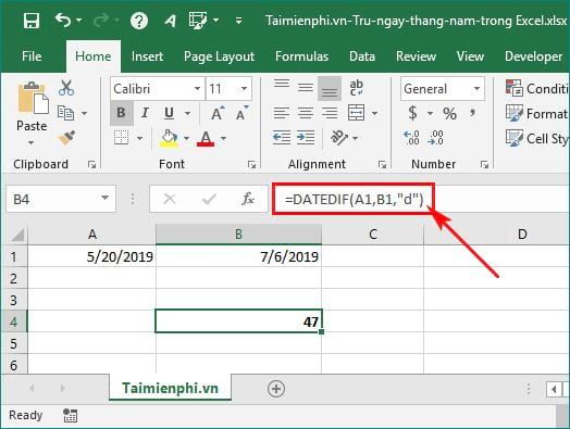 Phương pháp trừ ngày, tháng, năm trong Excel 2016, 2019, 2013, 2010, 2007