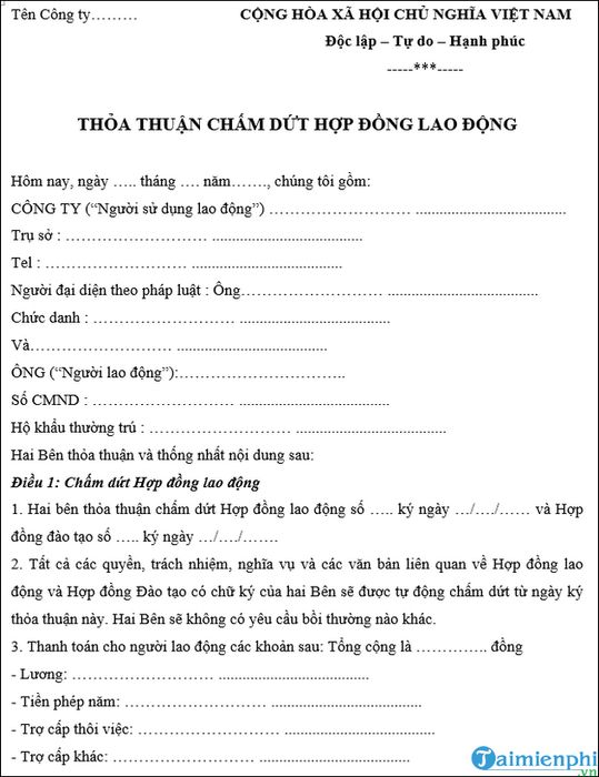 Mẫu thoả thuận chấm dứt hợp đồng lao động mới nhất năm 2023, những quyền l