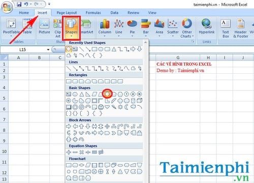 Drawing Shapes in Excel 2010, 2003, 2007, 2016, 2013