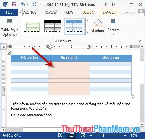 Formatting Borders and Background for Tables in Word