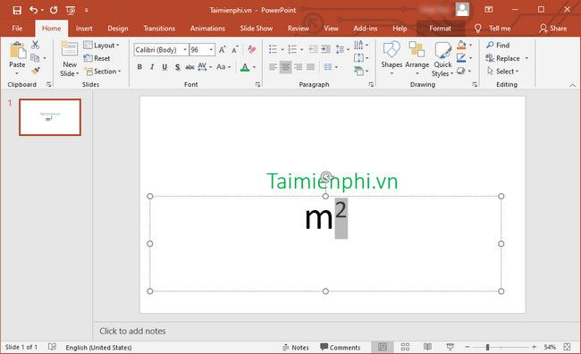 Guide on typing m2, m3, square meters, and cubic meters in Powerpoint 2019