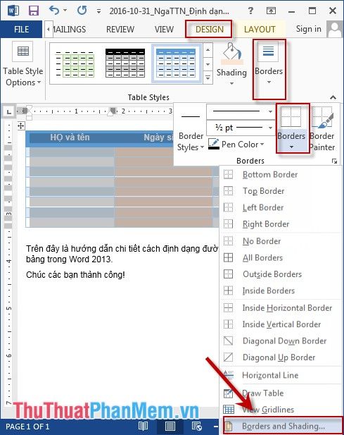 Formatting Borders and Background for Tables in Word