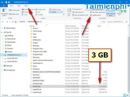 Checking the size of Hibernate files and removing them