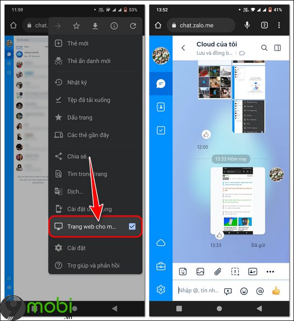 Zalo Web - Log in to Zalo on Google Chrome Mobile