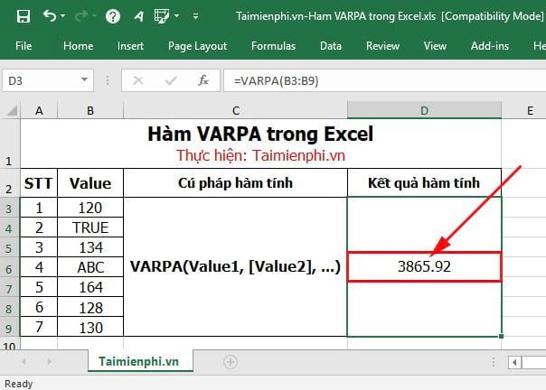 Varpa Function In Excel A Tool For Calculating Variance 0389