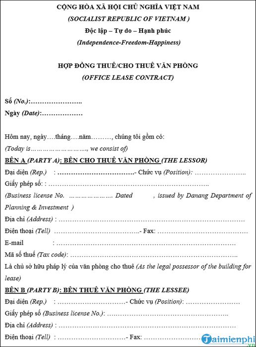 New bilingual office lease contract template