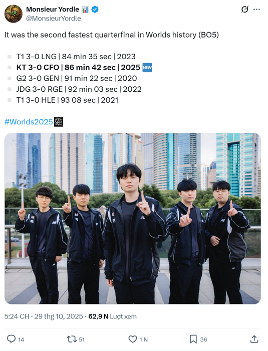 Chiến thắng trước CFO tại CKTG 2025 giúp KT tiến gần đến thành tích của T1, đồng thời đánh dấu ...