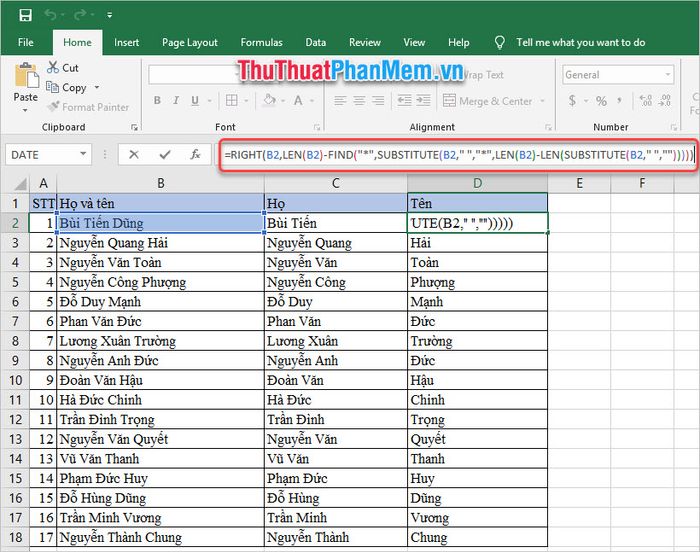 Splitting First Name and Last Name into Two Columns in Excel